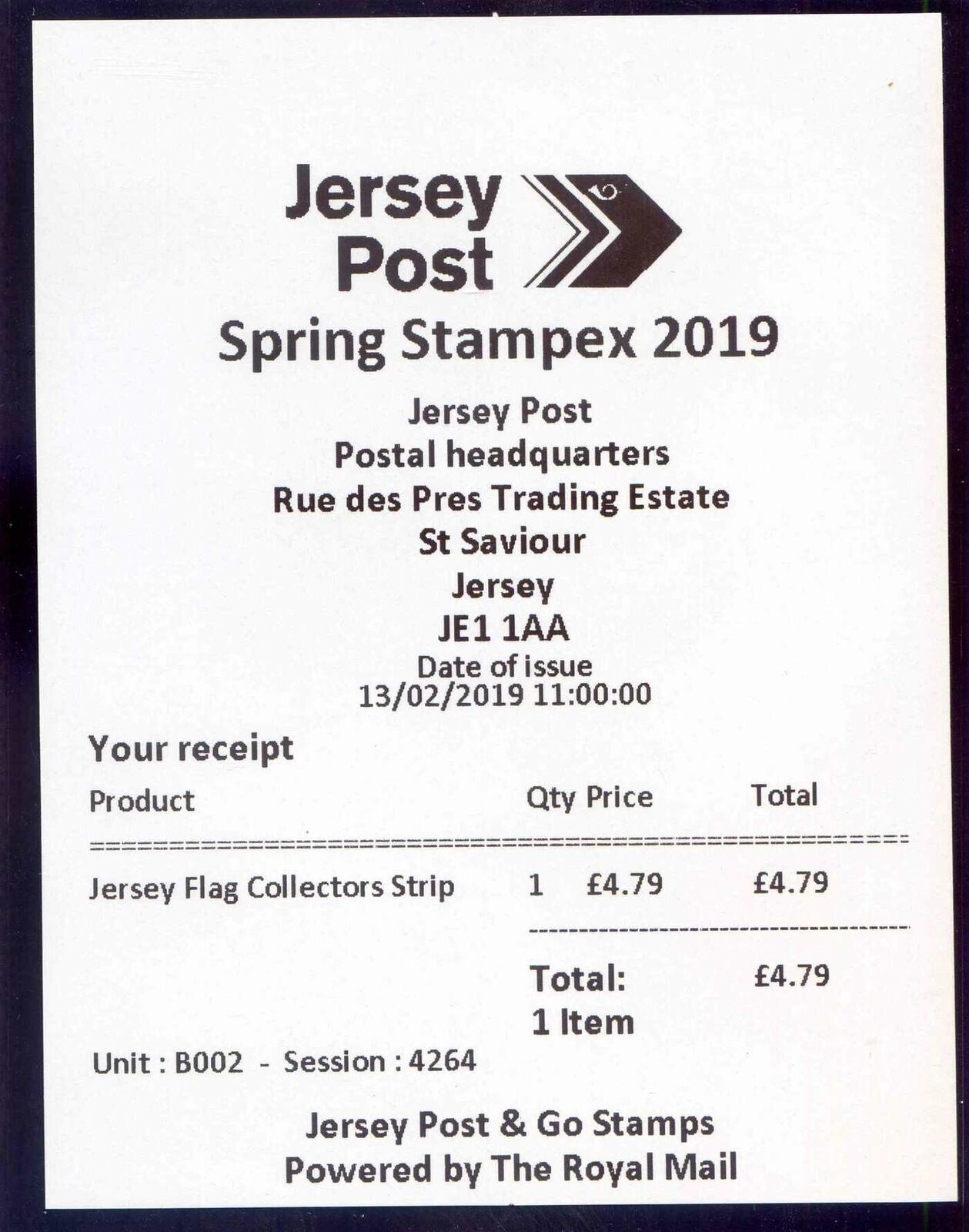 Jersey Post and Go Spring Stampex Feb 2019 with Receipt | Great Britain ...