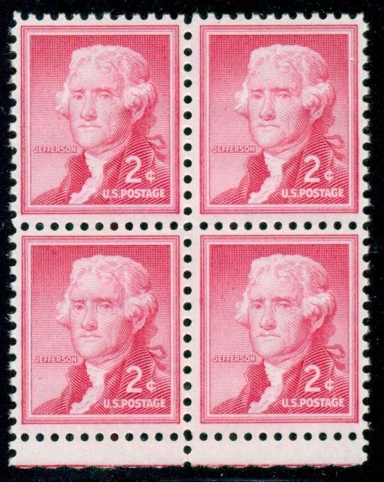 US #1033a 2¢ SILKOTE PAPER, Block of 4, og, NH, VF, copy of PF cert ...