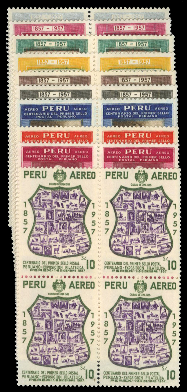 Peru #C131-140 Cat$41, 1957 Postage Stamp Centenary, complete set ...