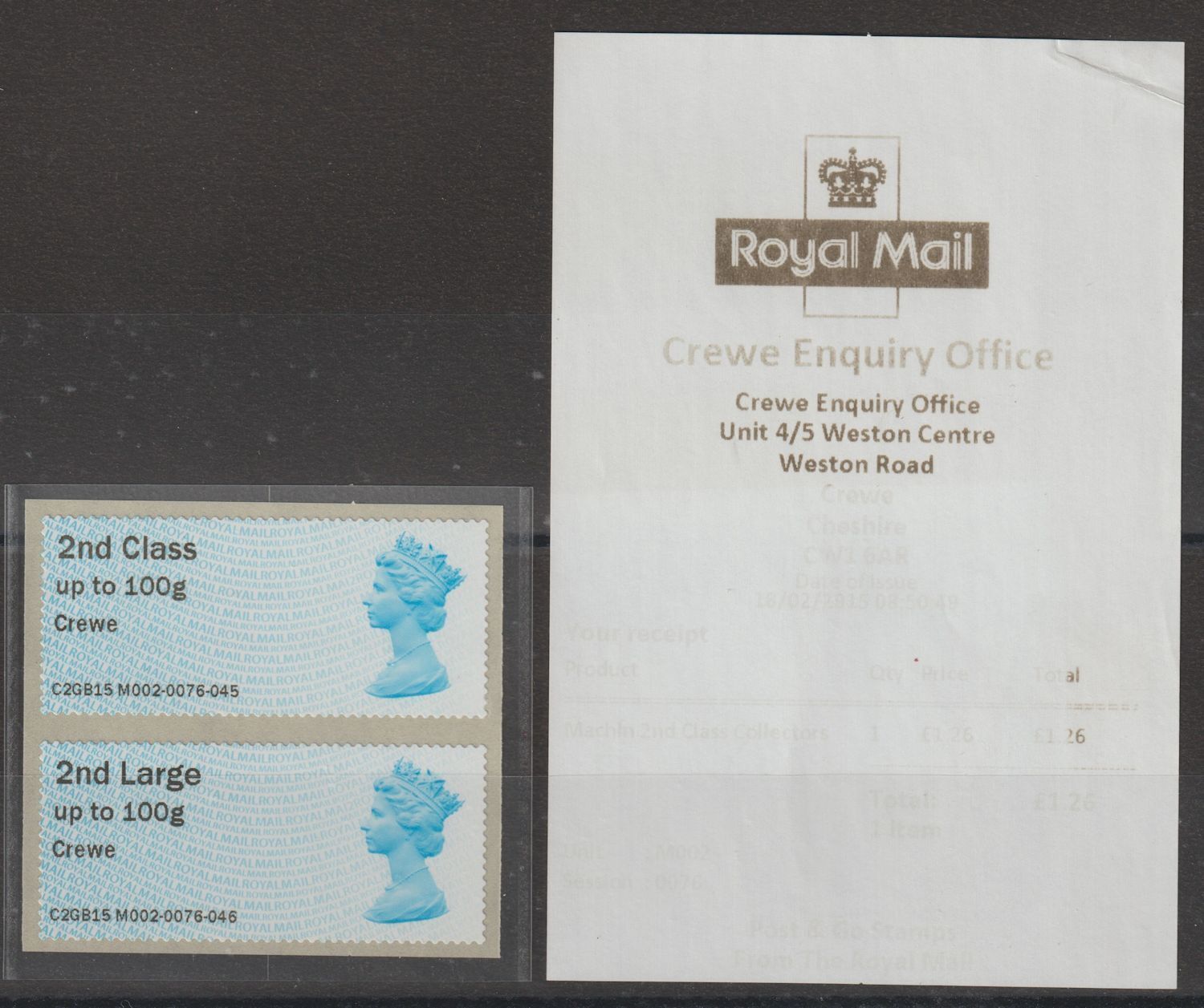 Great Britain Post & Go FS93b-4b Type IIIA 2015 QE2 VF MNH Crewe w ...