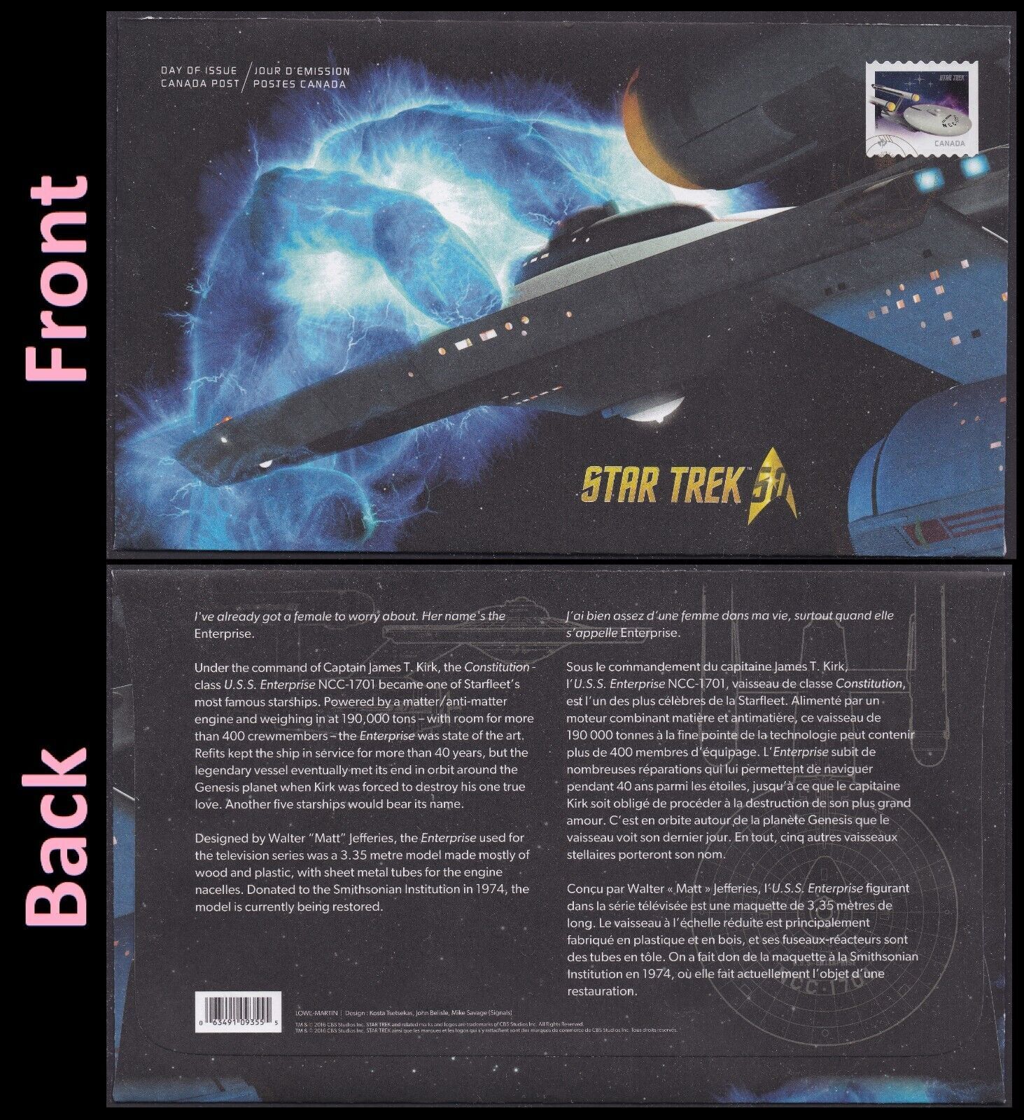 Canada 2913 Star Trek Starship USS Enterprise NCC-1701 FDC 2016 ...