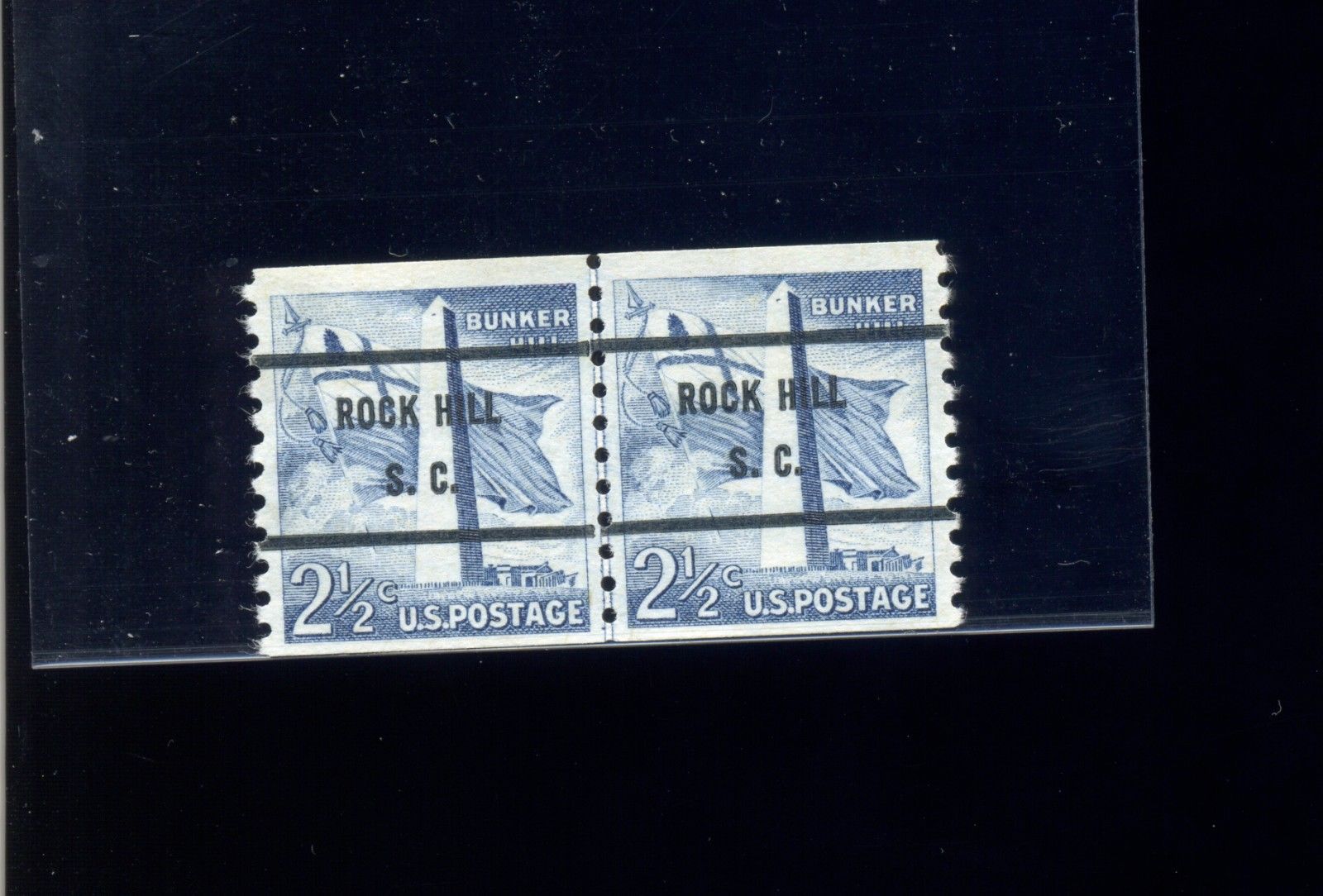 1056 Bunker Hill Small Holes Coil Line Pair of 2 Stamps ROCK HILL S.C ...