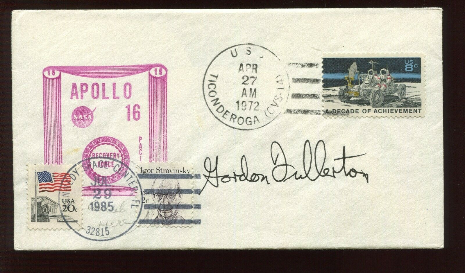 Gordon Fullerton Signed Apollo 16 USS Ticonderoga Recovery Ship Cover ...
