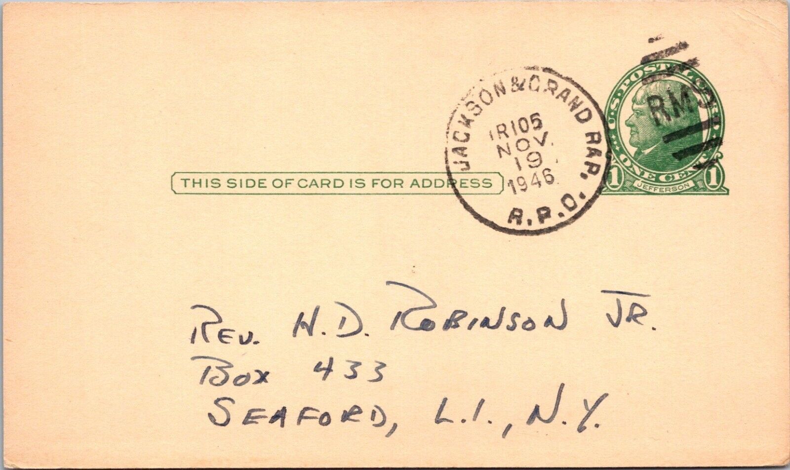 1946 Jackson & Grand Rap RPO Card - J13195 | United States, Stamp ...