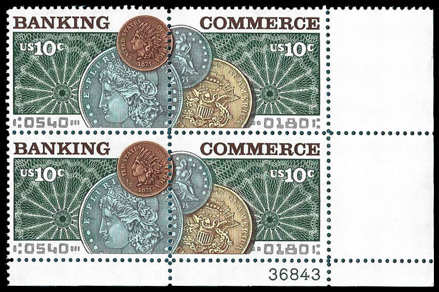 PCBstamps US #1577/1578 PB 40c(4x10c)Banking Commerce, 36843, MNH, (PB ...