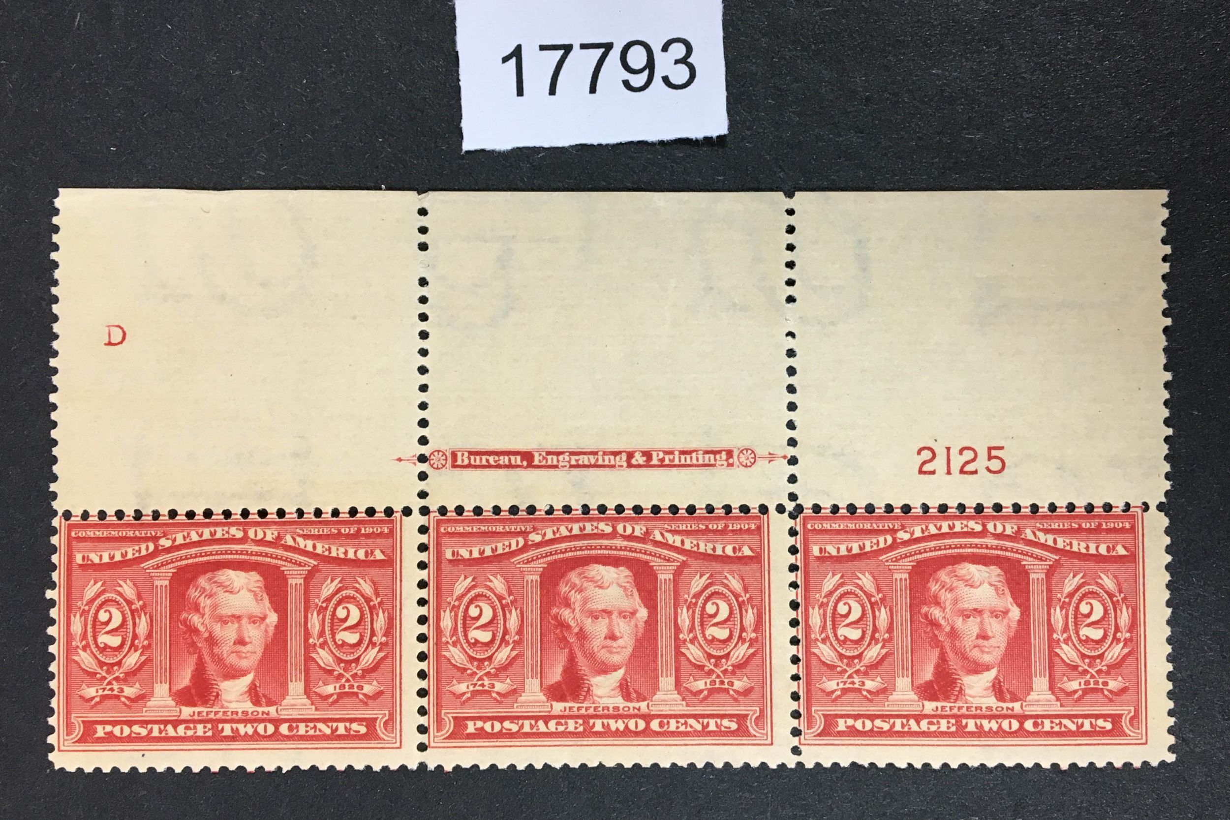 US Stamps # 324 Mint OG NH Plate Imperf Strip of 3 $210 LOT #17793 ...