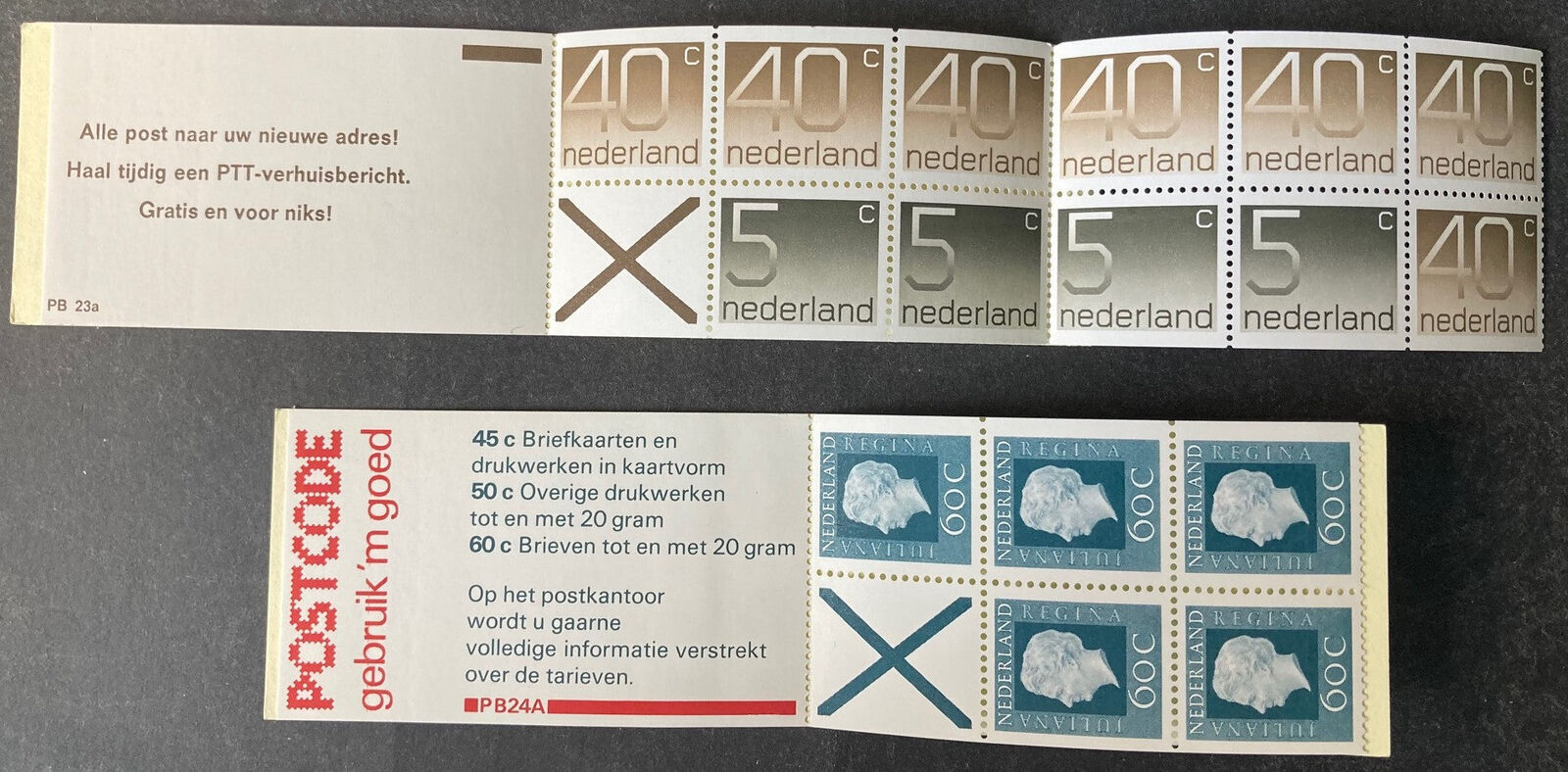 Netherlands 1976/80 queen juliana definitive stamp booklet pb23a pb24a ...
