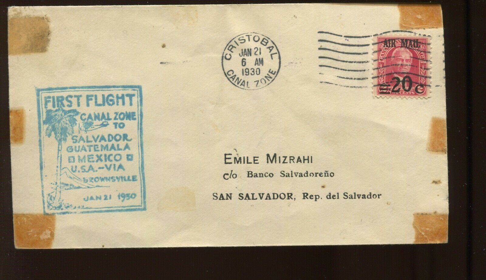 Canal Zone C5a 'Dropped 2 Var' on 1st Flight Cover Cristobal to SAN ...