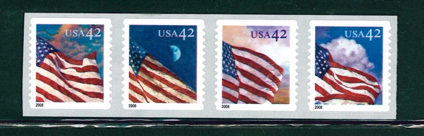 US Scott # 4244 - 4247 42c Flags 2008 Perf 11 MNH coil strip of 4 MNH ...