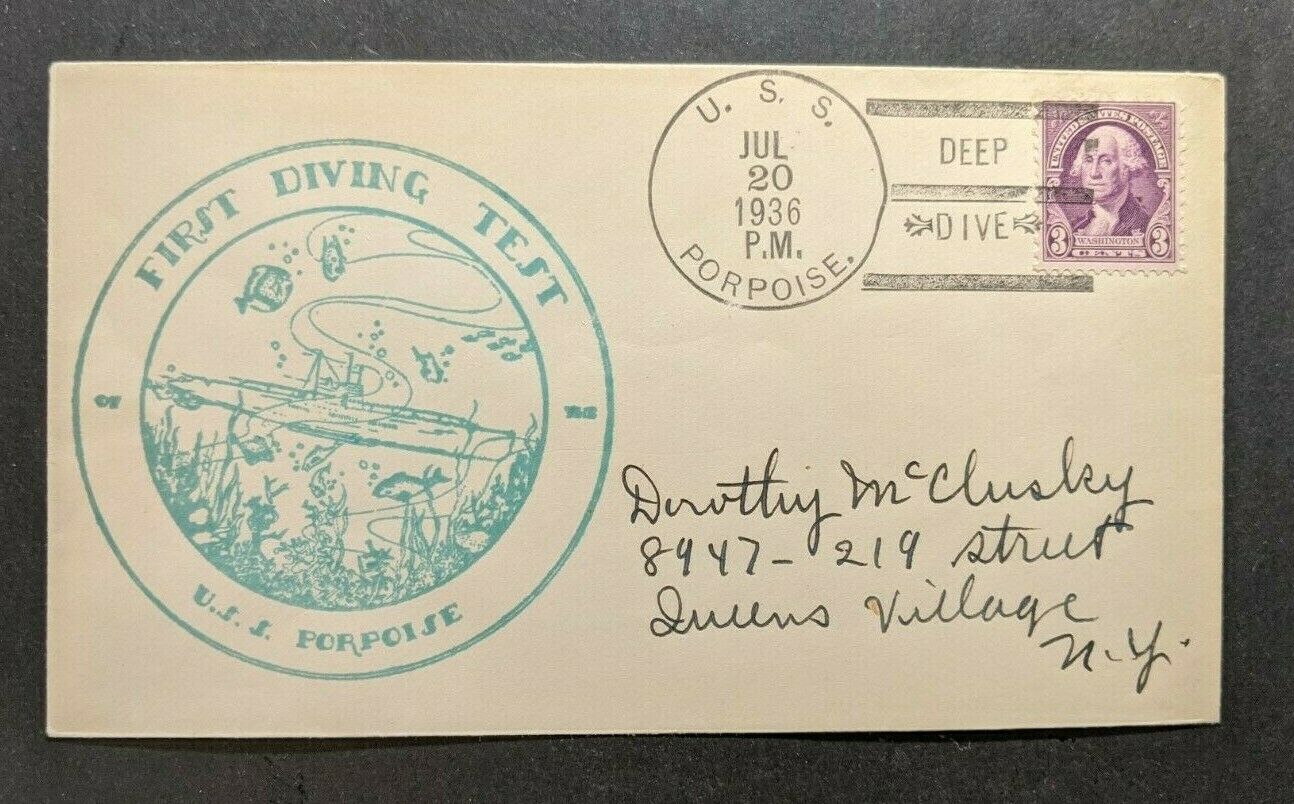 1936 USS Porpoise First Diving Test Submarine Navy Cover Deep Dive Ship ...
