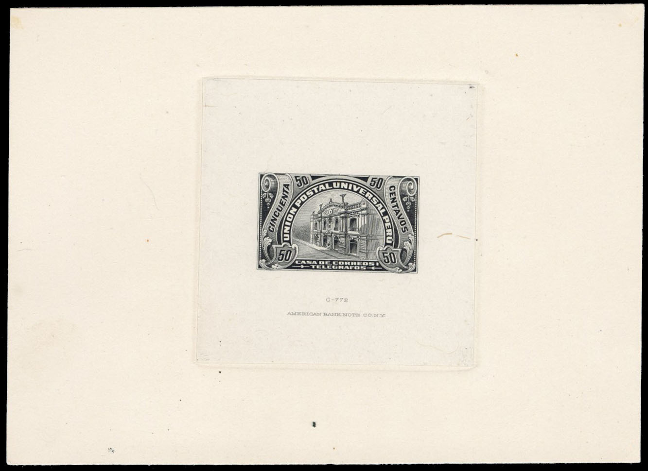 Peru #174P, 1907 50c black, large die proof | Central & South America ...