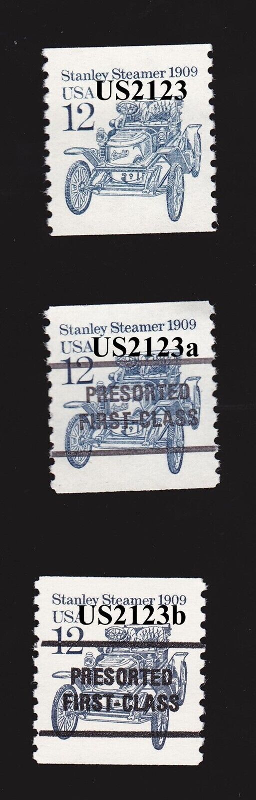 single 12c Stanley Steamer US #2132, US 2132a, US 2132b Lot (3) MNH F ...