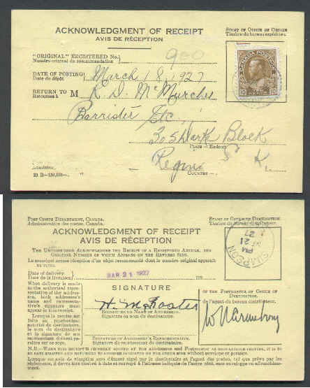 Canada-covers #6479 - acknowledgement of receipt to Simpson,Sask ...