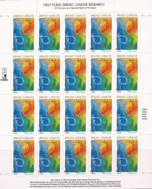 1998 Breast Cancer Semi-Postal - 20 Stamp Sheet - #B1 | United States ...