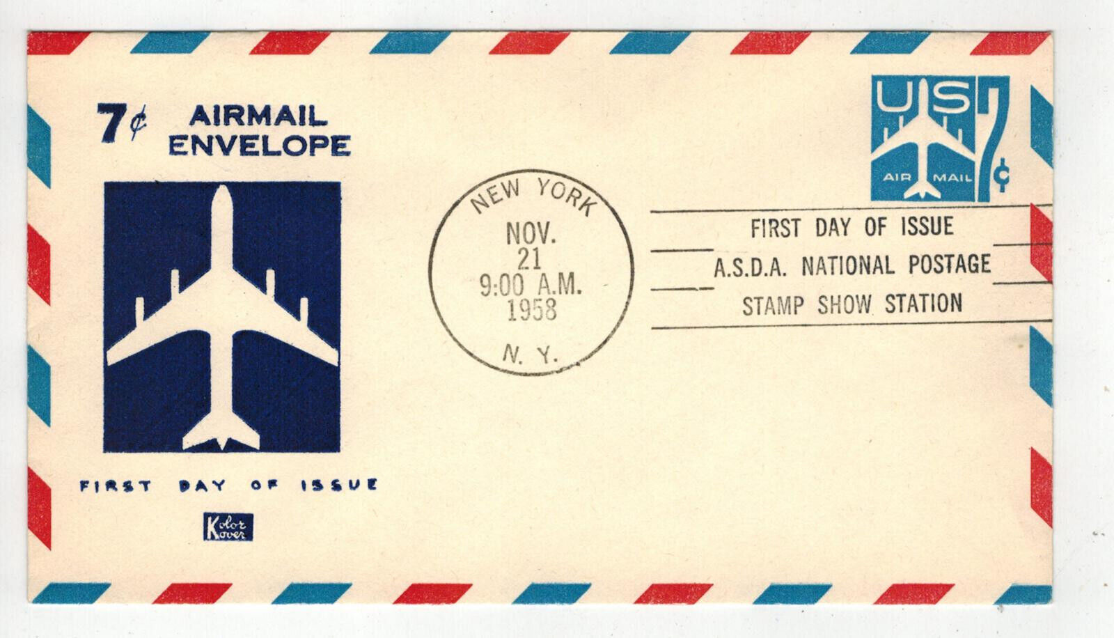 1958 Airmail Stationery 7c Blue JET Airplane Uc33 Asda Convention Kolor ...