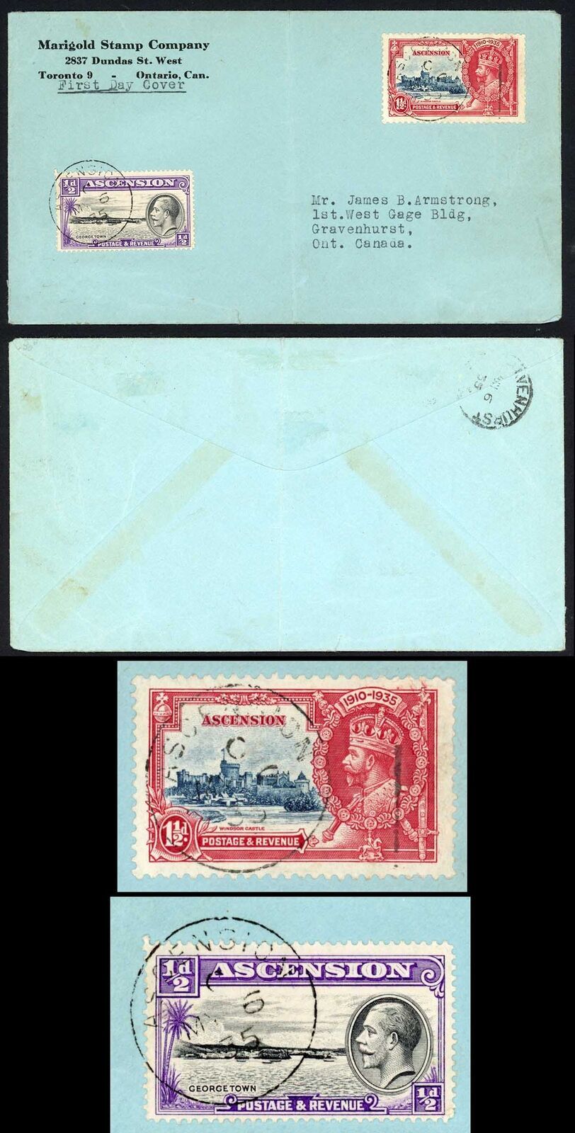 Ascension SG21 and SG31 Stamps Cat 15.80 times 5 on cover | Worldwide ...