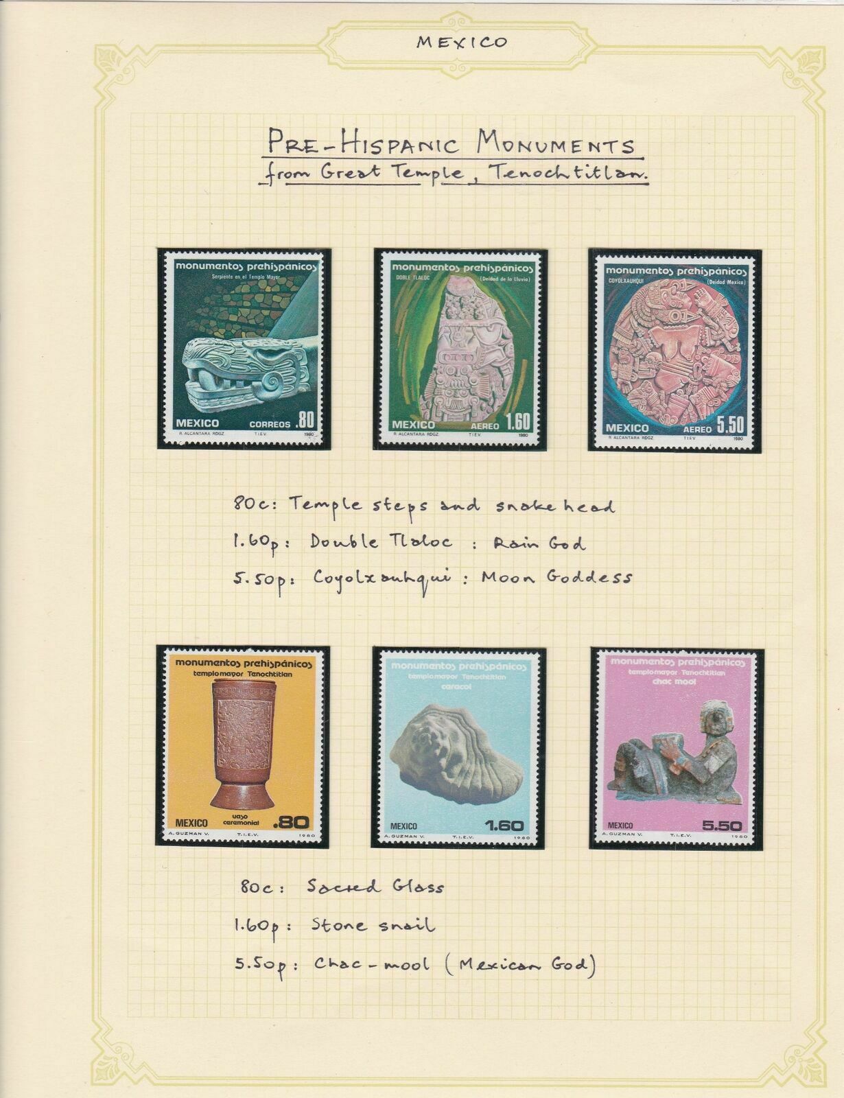mexico pre- hispanic monuments (great temple, etc) stamps page ref ...