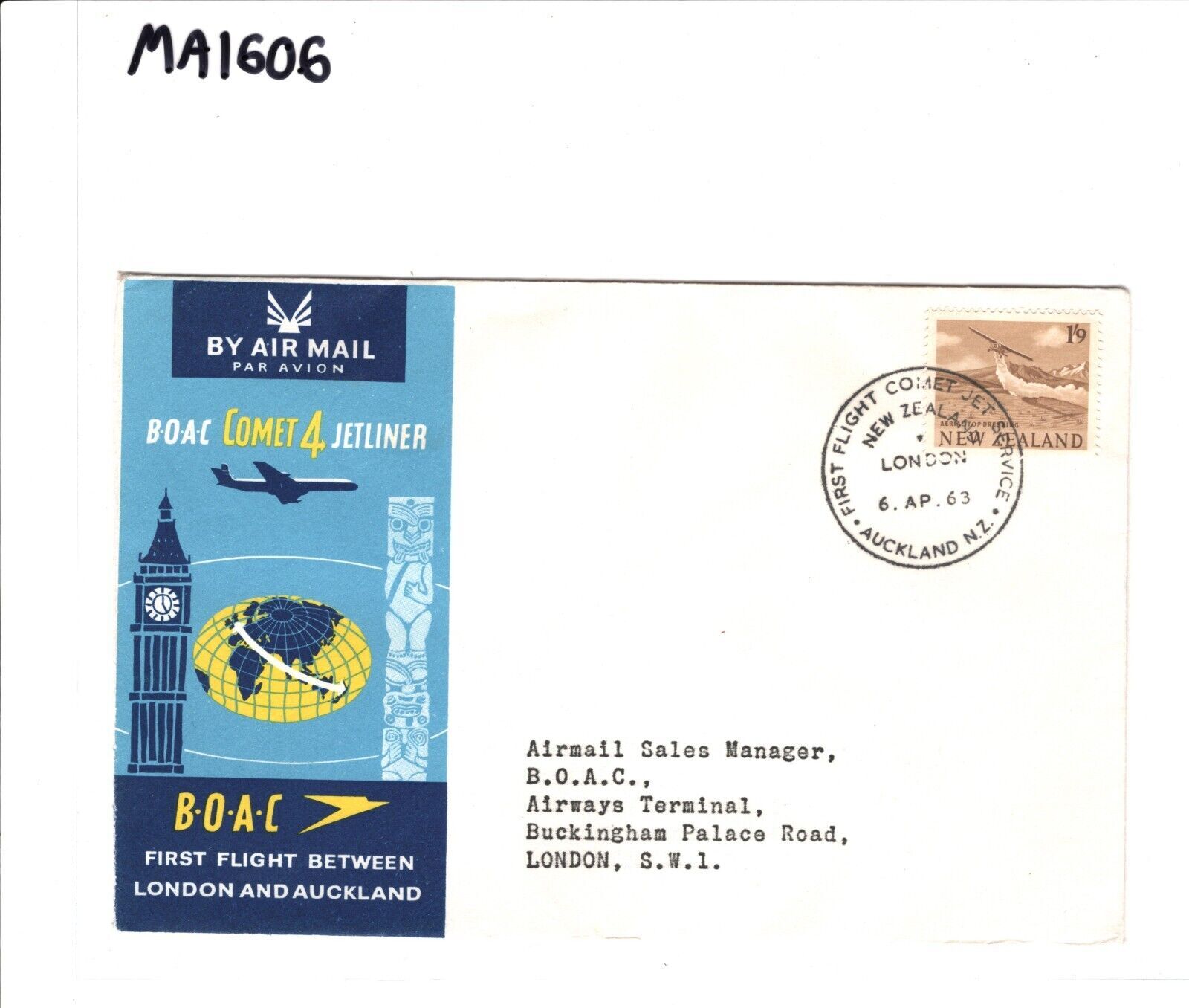 NEW ZEALAND BOAC FIRST FLIGHT COMET Cover GB London Auckland 1963 ...