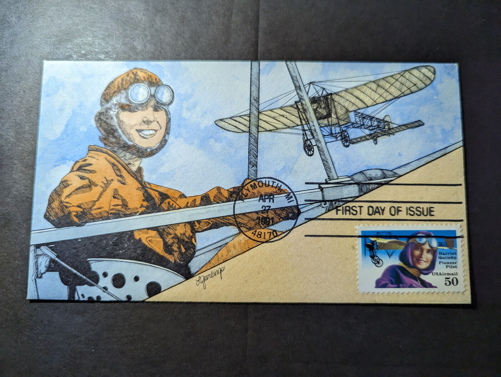 1991 USA Hand Painted Souvenir First Day Cover FDC Plymouth MI | United ...