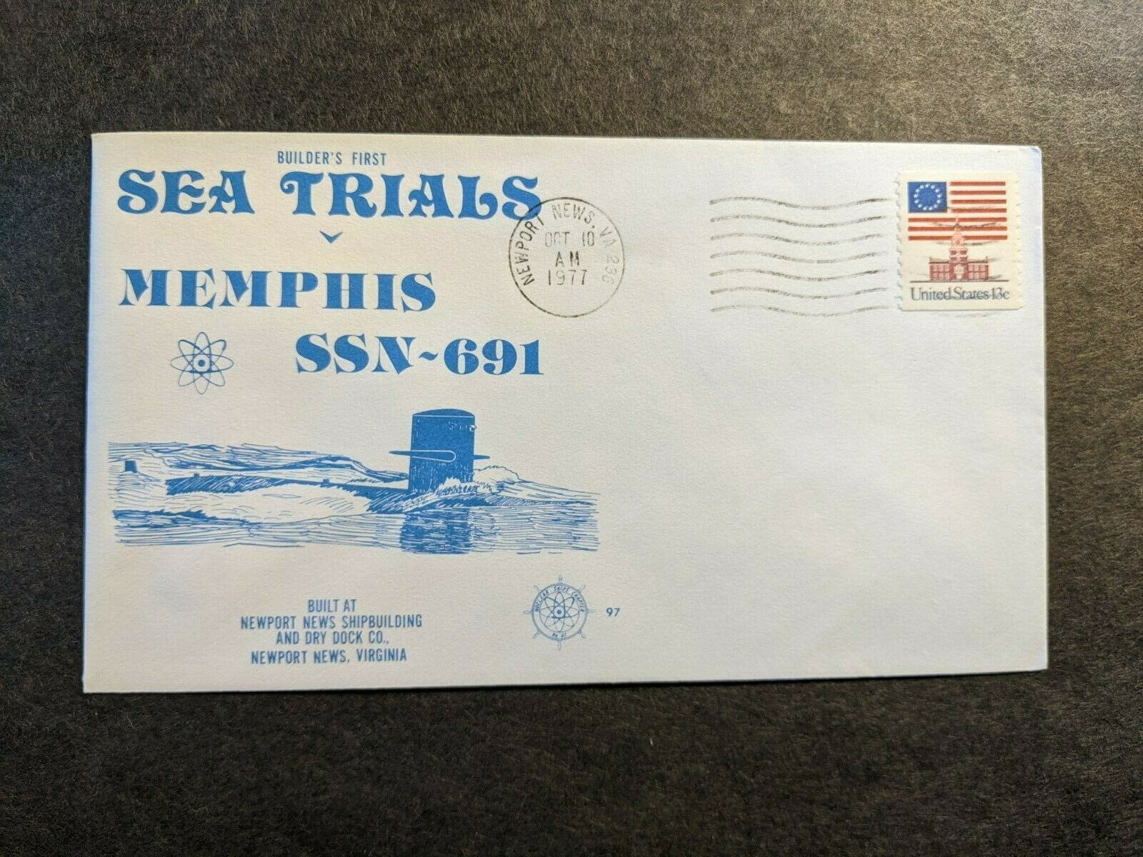 Submarine USS MEMPHIS SSN-691 Naval Cover 1977 SEA TRIALS Cachet ...