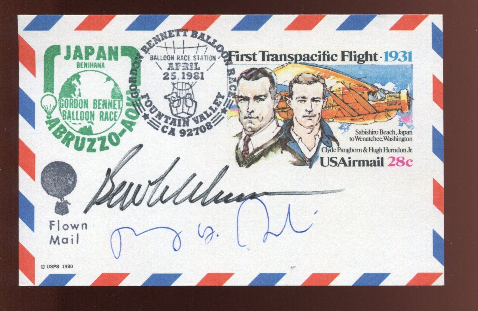 Ben Abruzzo & Rocky Aoki Signed 1981 Gordon Bennett Balloon Race Post ...