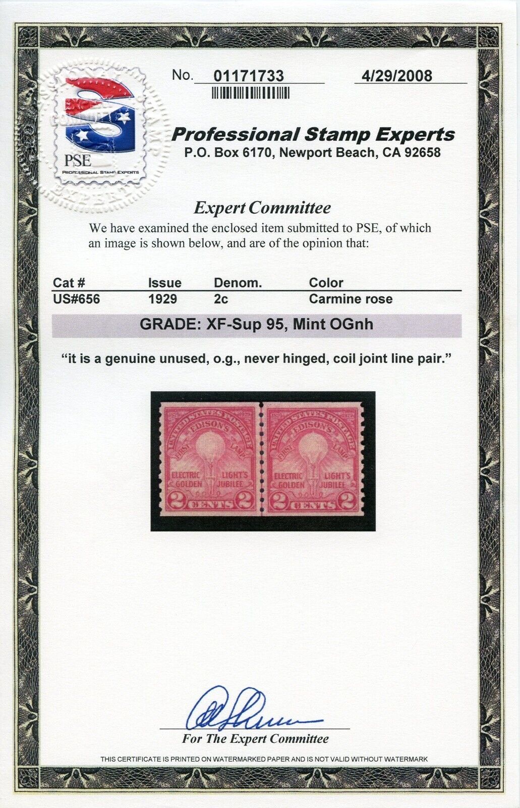 US Scott #656 LP Mint-Xf-Sup-Og-Nh Graded 95 W/ PSE Cert SMQ $325 (3/9 ...