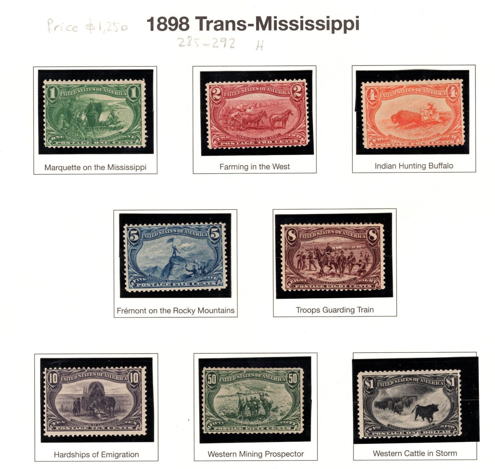 US Stamps #285-292 Trans-Miss Mint OG H LOT #90376* | United States ...