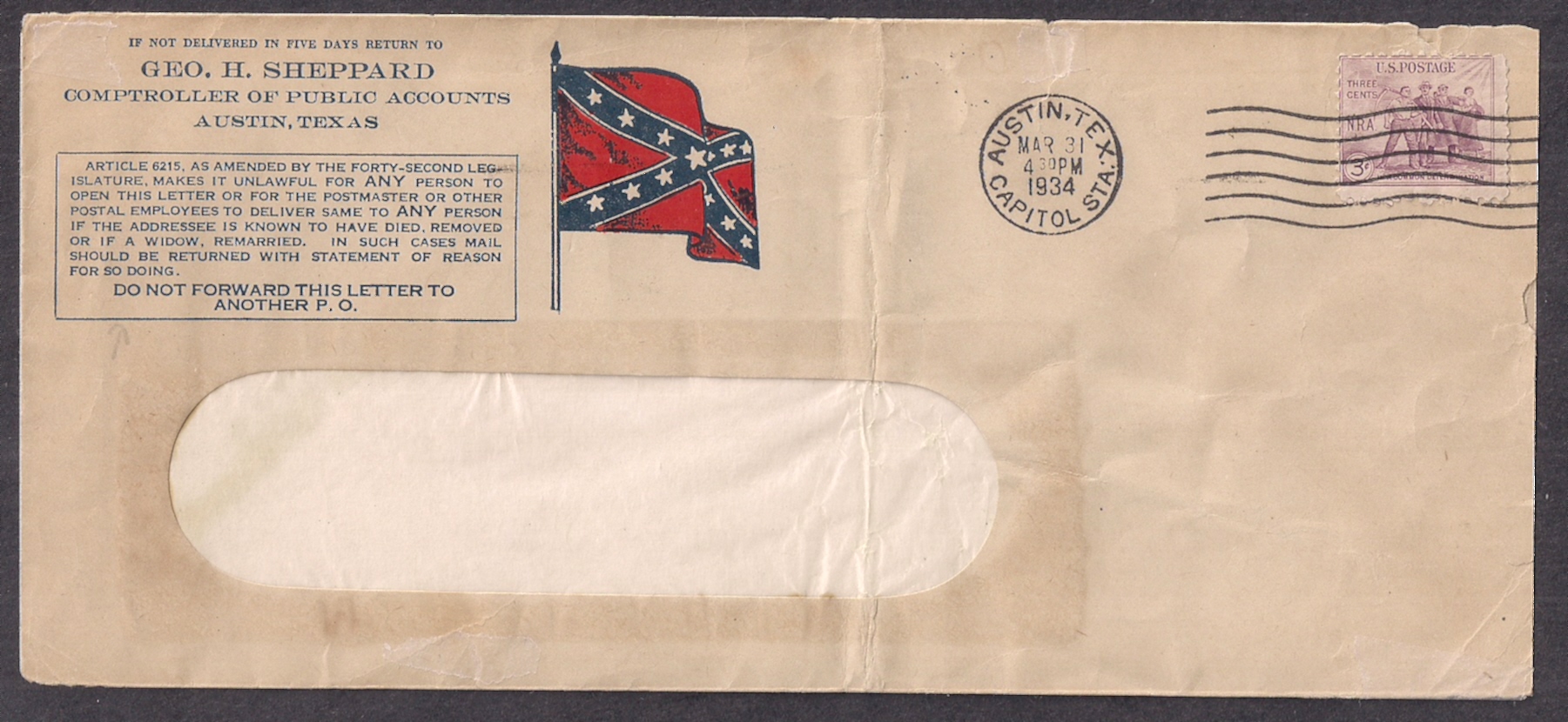 Modern Usages of the Confederate Flag Incl 1934 Env for Pension Check ...