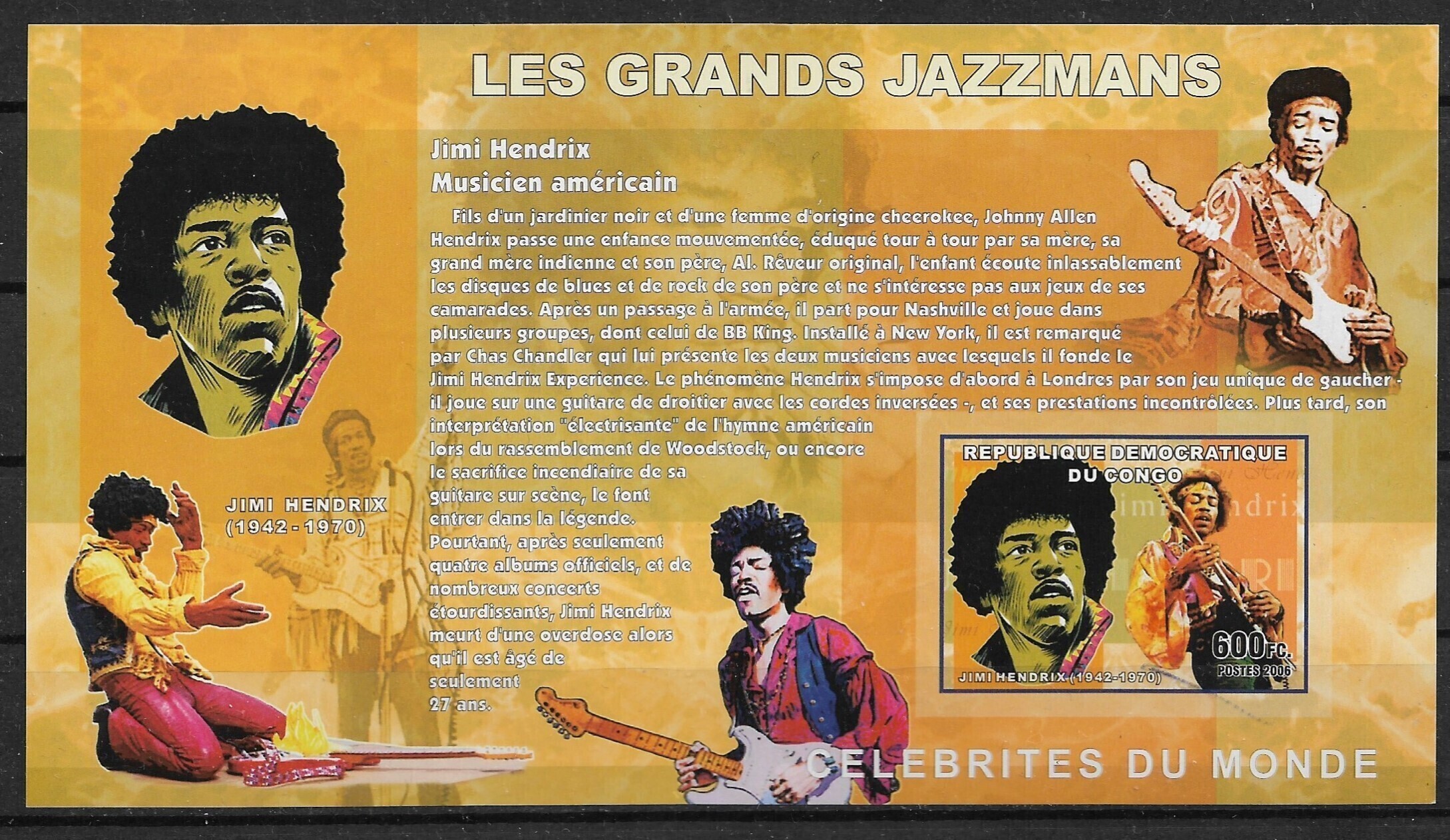2006 Congo Democratic Republic Jimi Hendrix S/S MNH | Africa - Congo ...