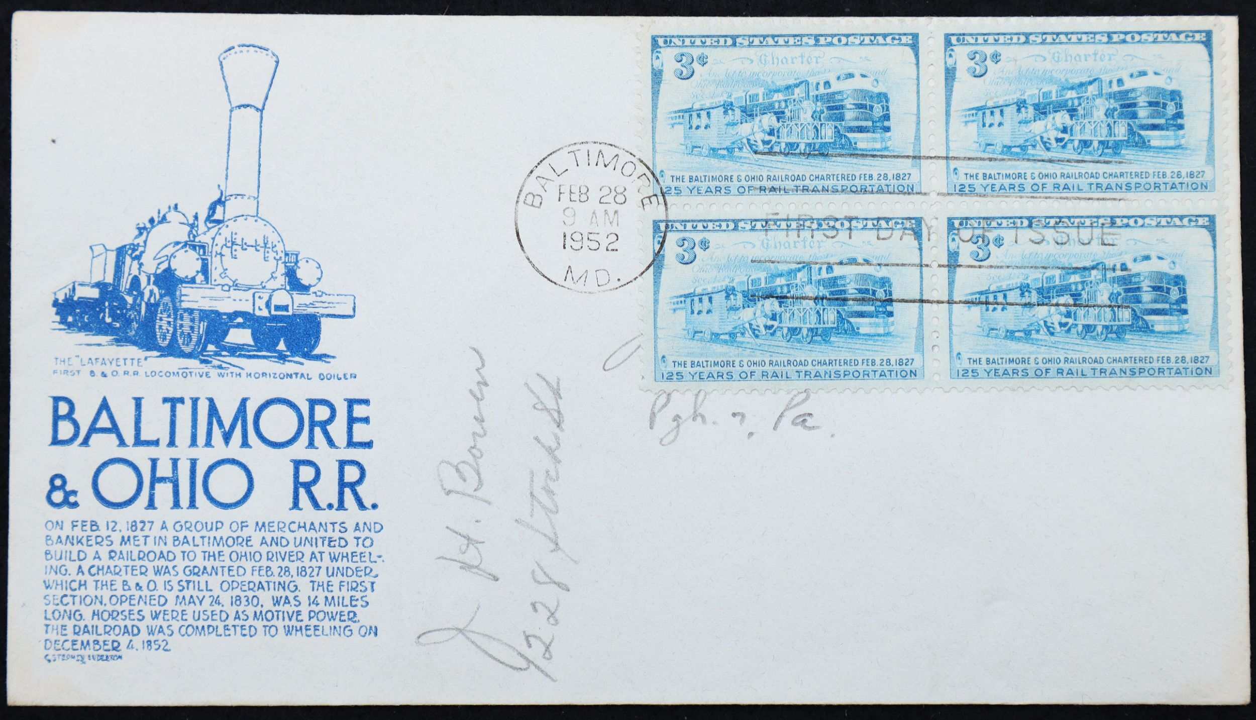 U.S. Used Stamp Scott #1006 3c Baltimore & Ohio Block Anderson First ...