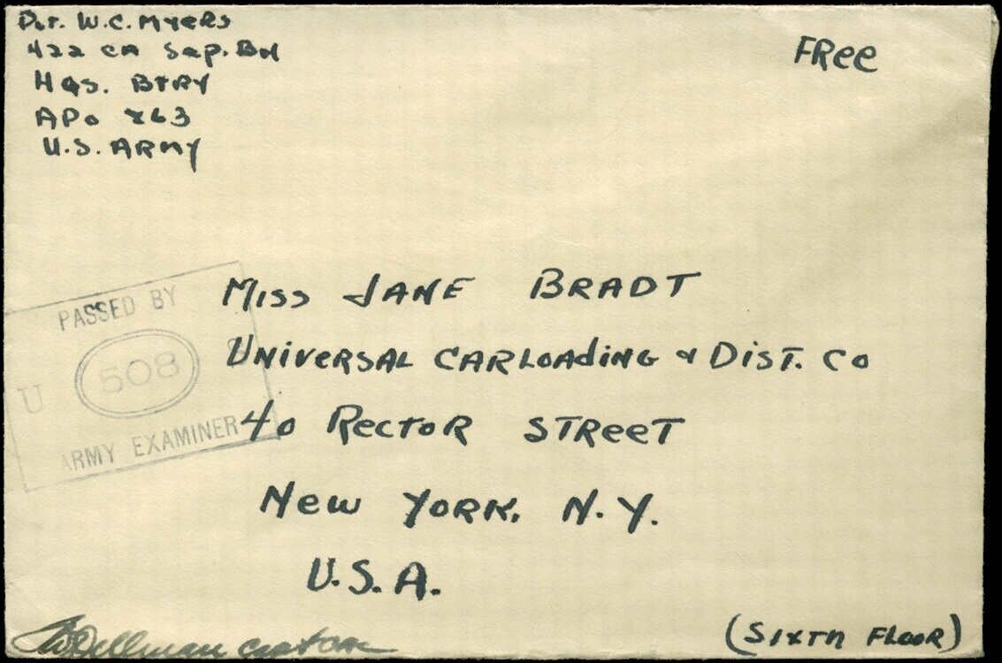 APO 863 Canada "FREE" Postage with Army Censor Stamp | United States ...