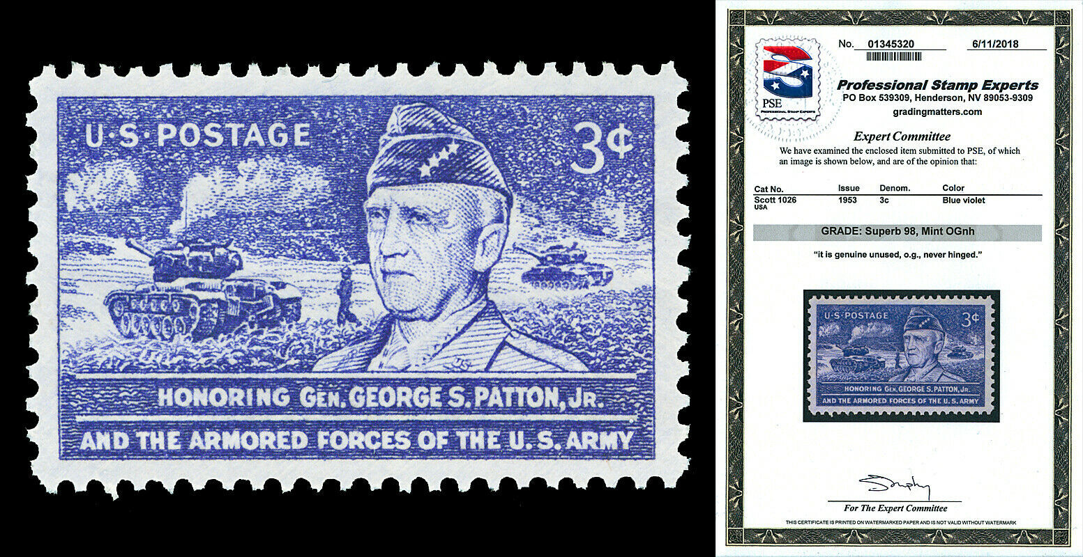 Scott 1026 1953 3c George Patton Mint Graded Superb 98 NH with PSE ...