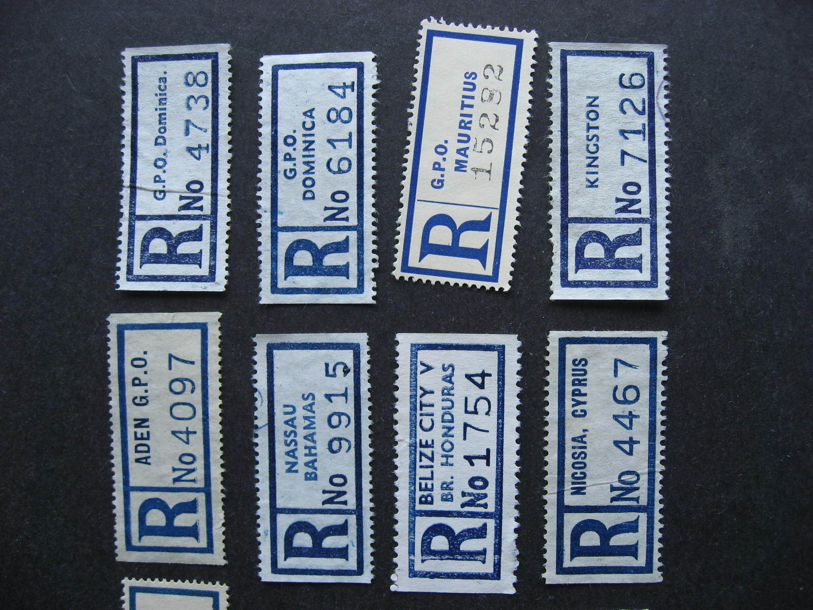Registered Registration labels 15 different U with Commonwealth, etc ...