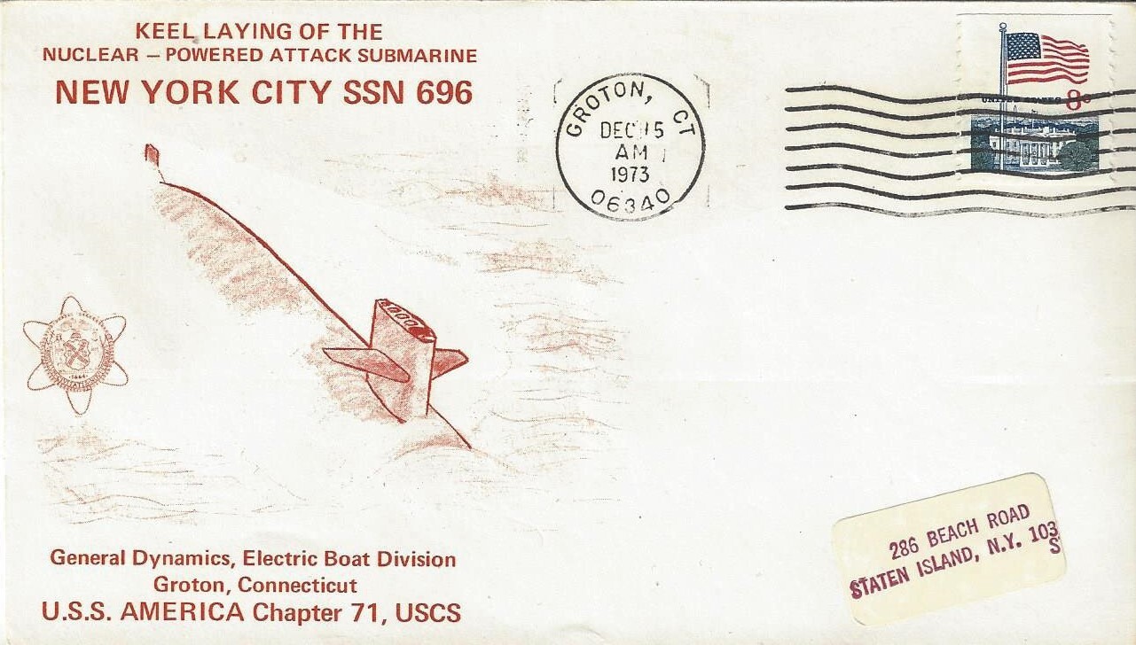 US Navy Cover USS New York City SSN 696 1973 Keel Laying | United ...