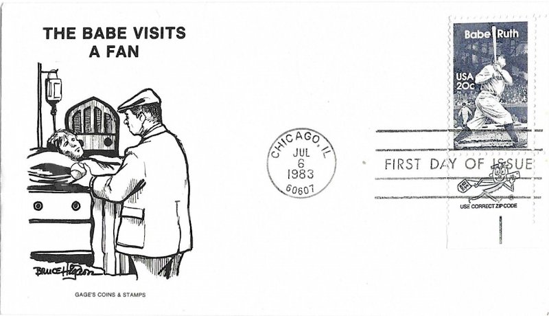 1983 FDC, #2046, 20c Babe Ruth, Gage's Coin & Stamps (D-512) | United ...