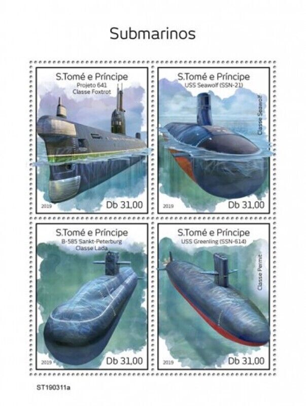 St Thomas - 2019 Submarines - 4 Stamp Sheet - ST190311a | Worldwide ...
