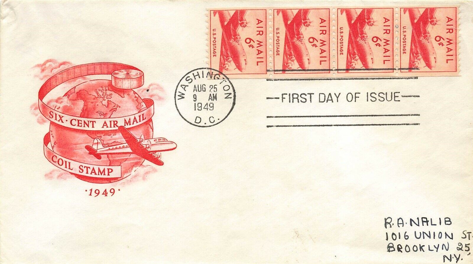 C41 6c AIR MAIL COIL - Fulton Cachet - strip of 4 | United States, Air ...