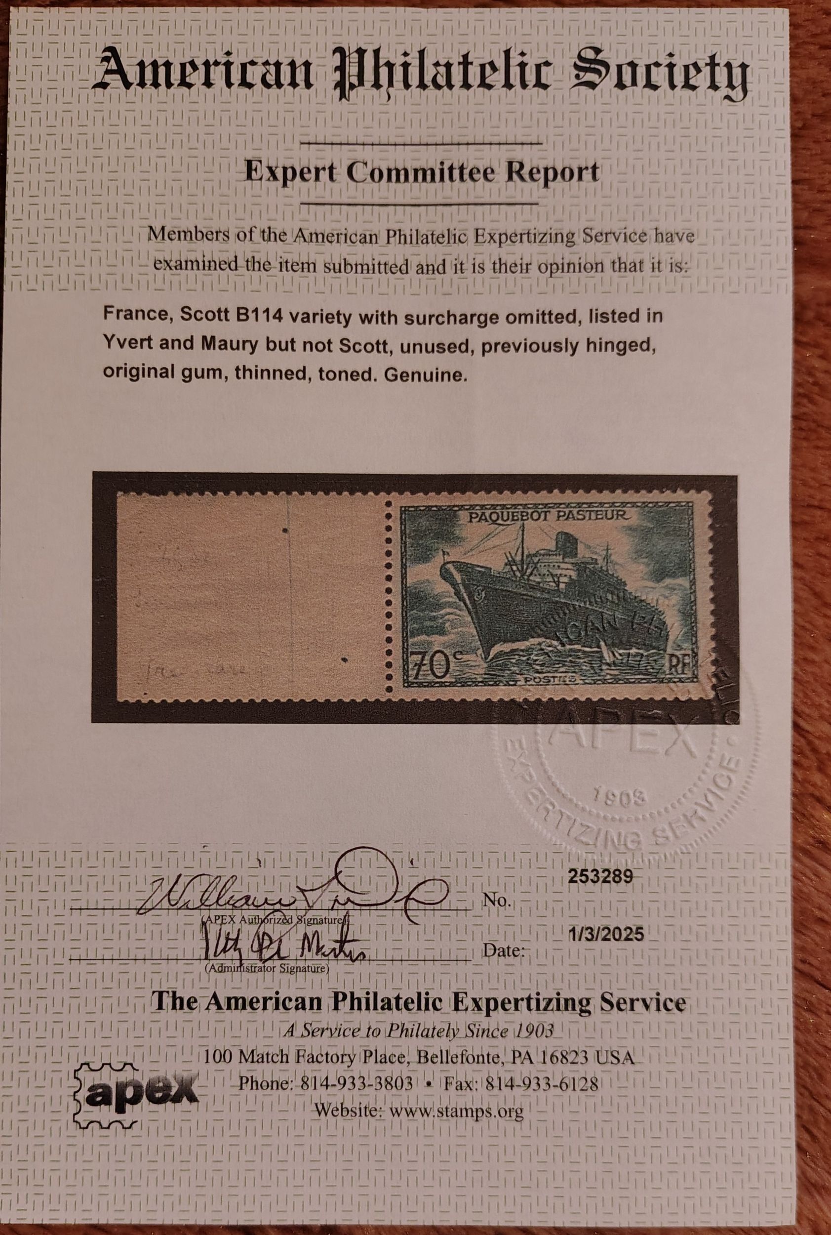 1941 French pastuer ship w/o surcharge | Europe - France & Colonies ...