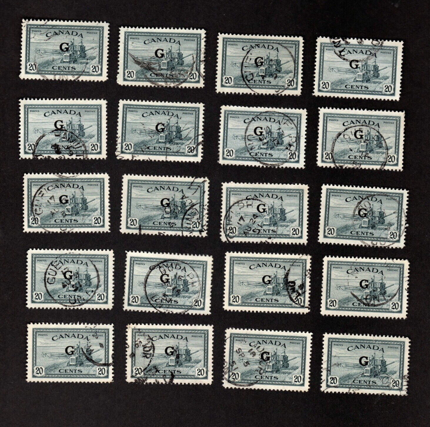 Canada 20 Used Very Fine 20 Cent Slate Black Combine G Overprint ...