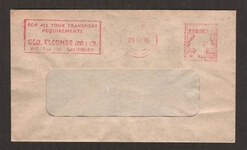 Rhodesia, 1976 2½c Meter Mail window envelope,Transport | Africa ...