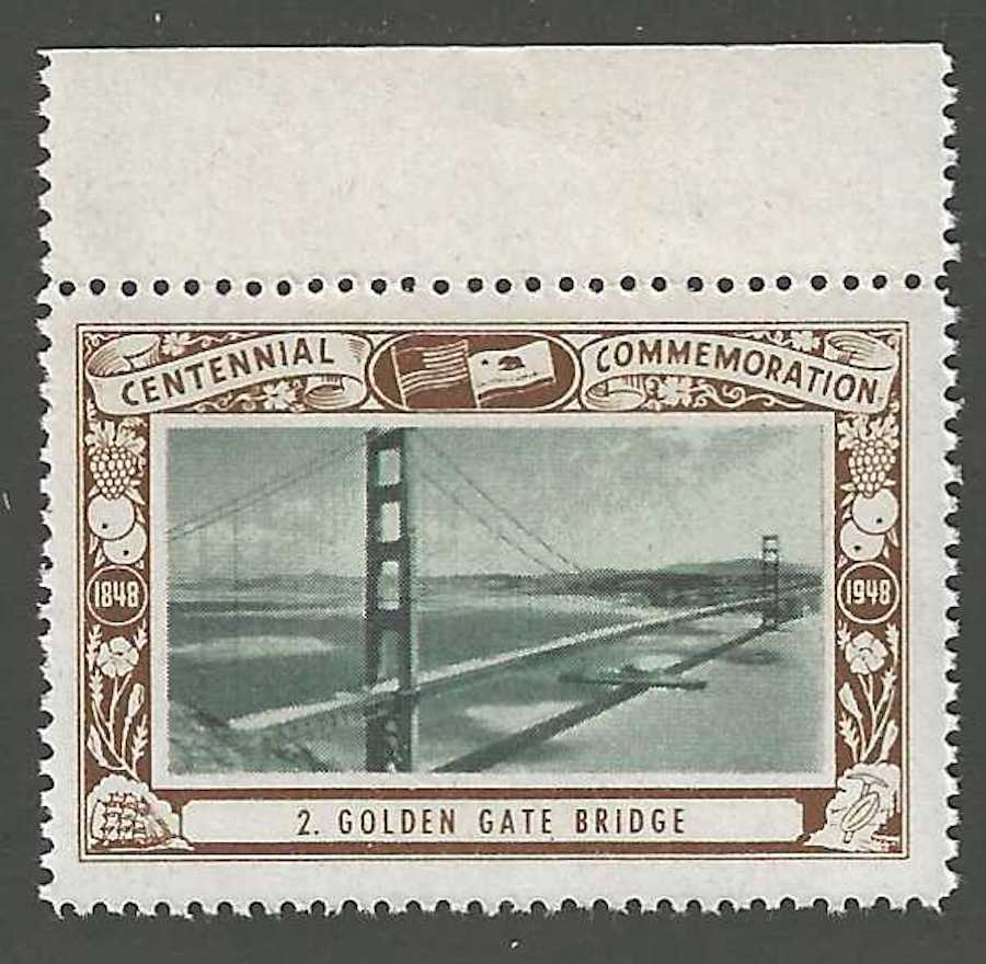 Golden Gate Bridge, California Centennial, 1948 Poster Stamp, Full Gum ...