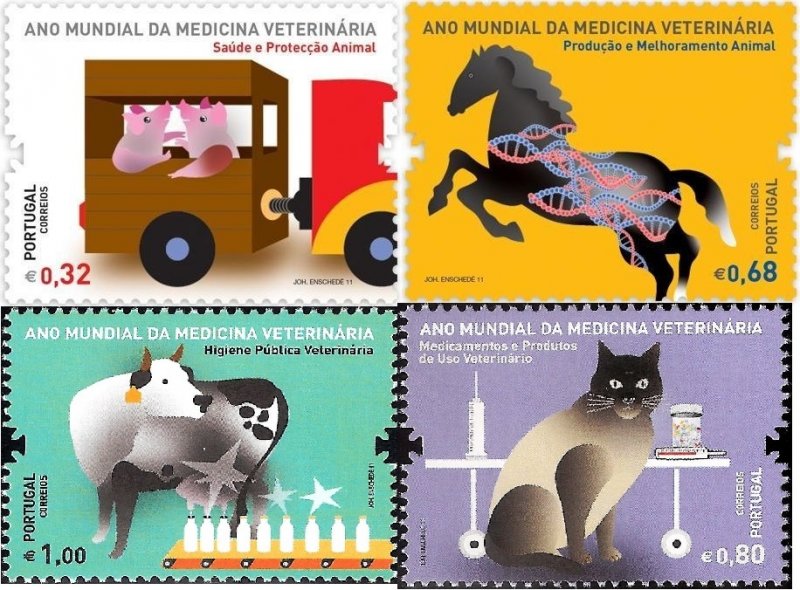 Portugal 2011 MNH Stamps Scott 3340-3343 Animals Veterinary Horse Cat ...