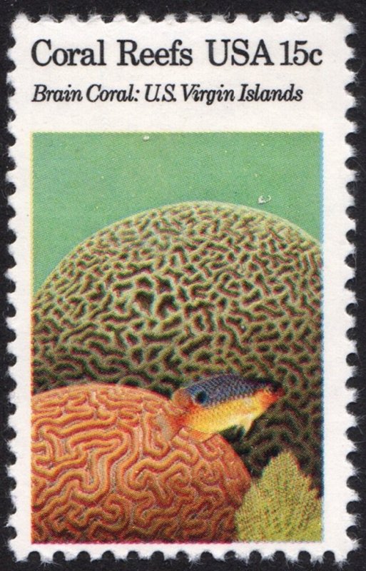 SC#1827 15¢ Coral Reefs: Brain Coral & Beaugregory Fish Single (1980 ...