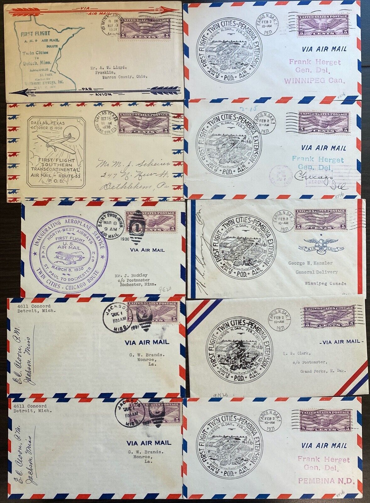 Lot of 57 First Flight event covers with #C12 5c Winged Globe Airmail ...