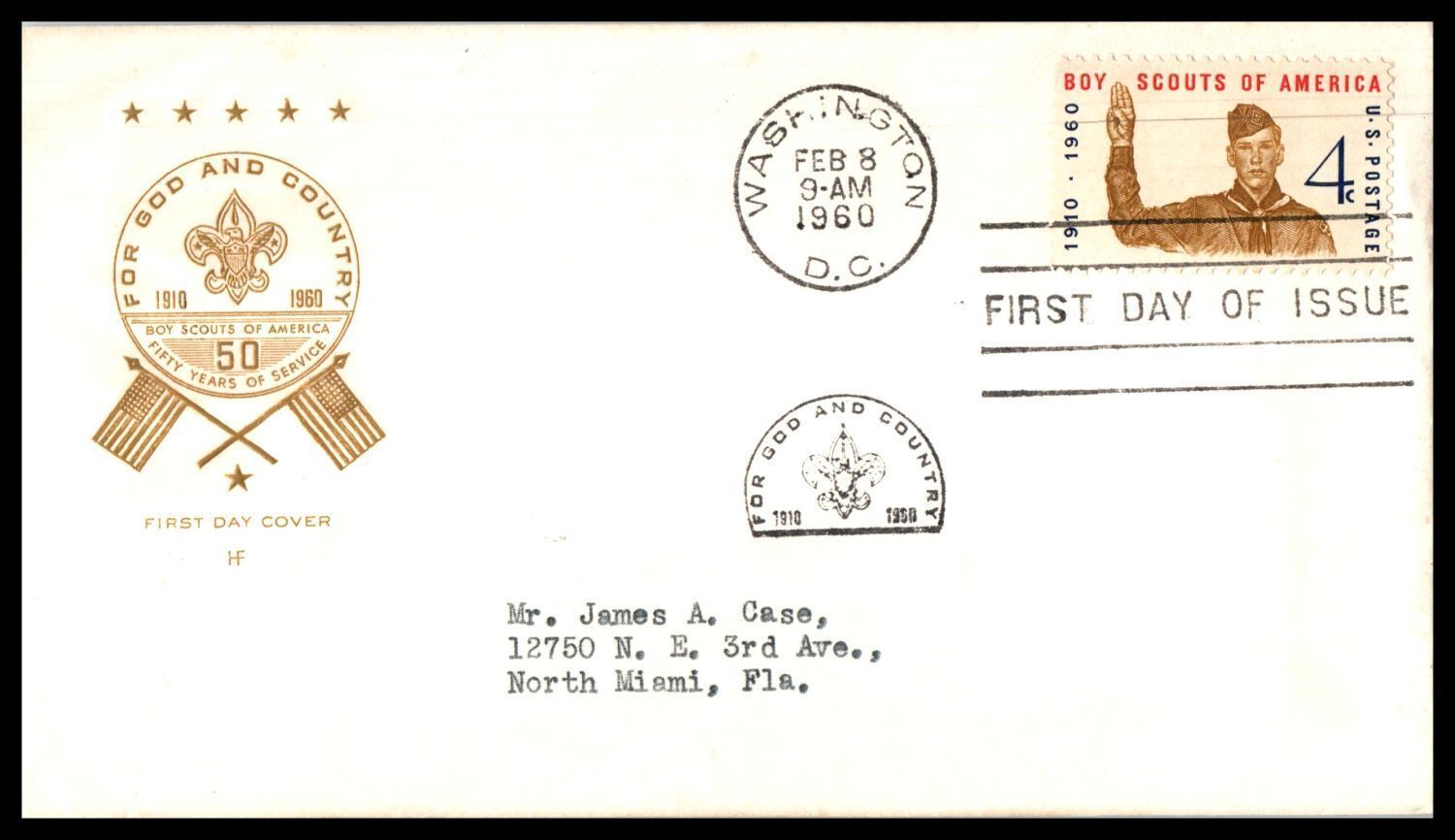 1960 Boy Scouts BSA 50th year Sc 1145 FDC with House of Farnam cachet ...