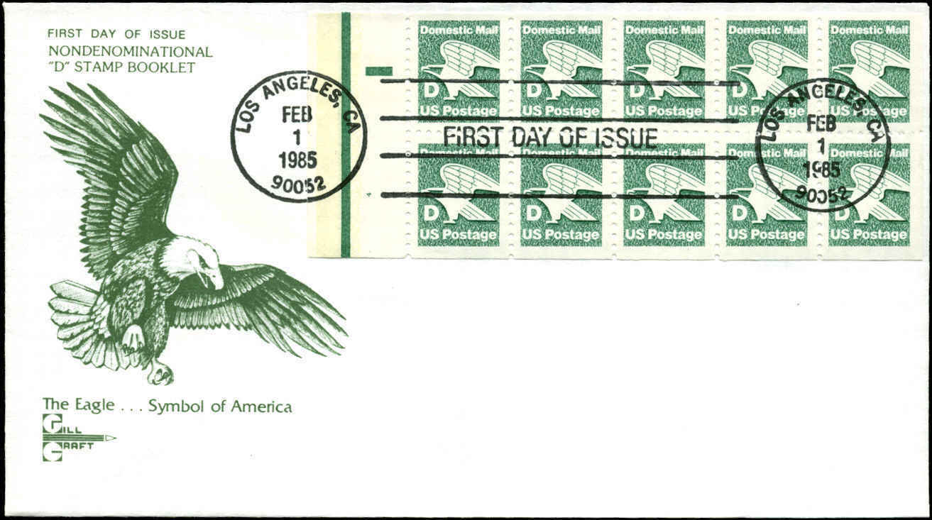 US FDC #2113a Complete Booklet Pane of 10 Gill Craft Cachet Los Angeles ...