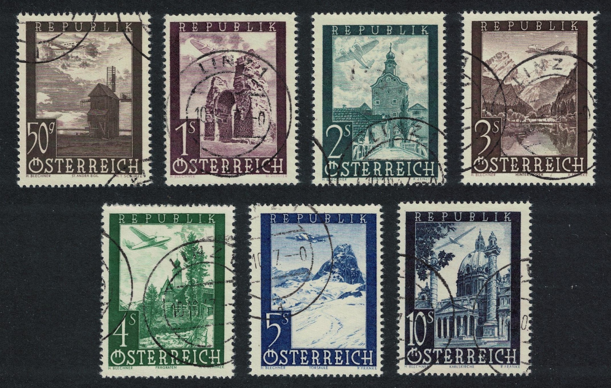 Austria Airmail stamps 7v COMPLETE 1947 Canc SG#1017-1023 MI#822-828 ...