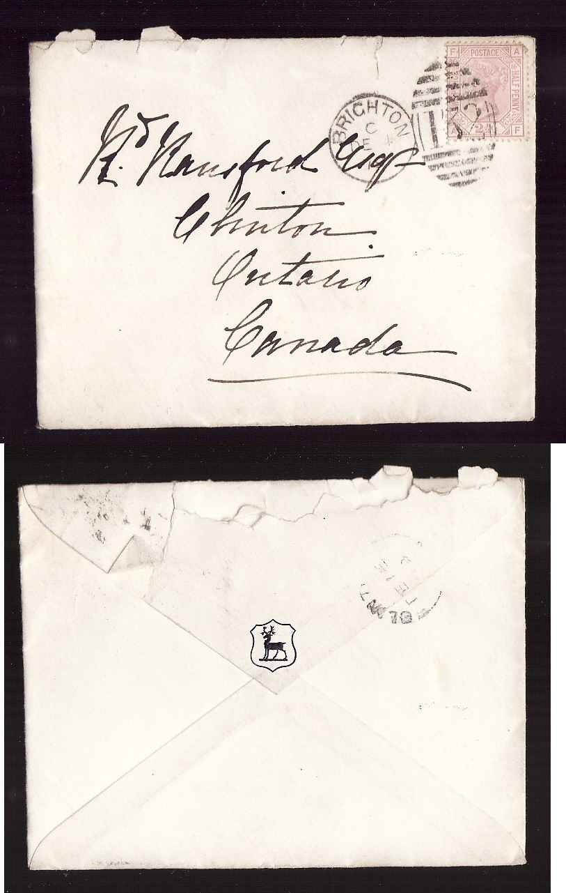 GB-#14166-cover-Brighton duplex cancel #132- De 4 1879 to Canad | Great ...
