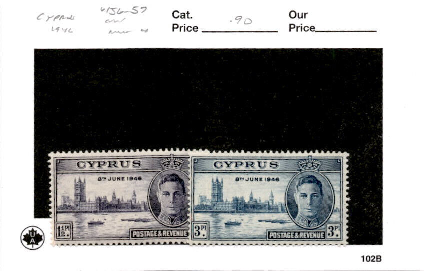 Cyprus, Postage Stamp, #156-157 Mint NH, 1946 Peace WWII (AB) | Europe ...
