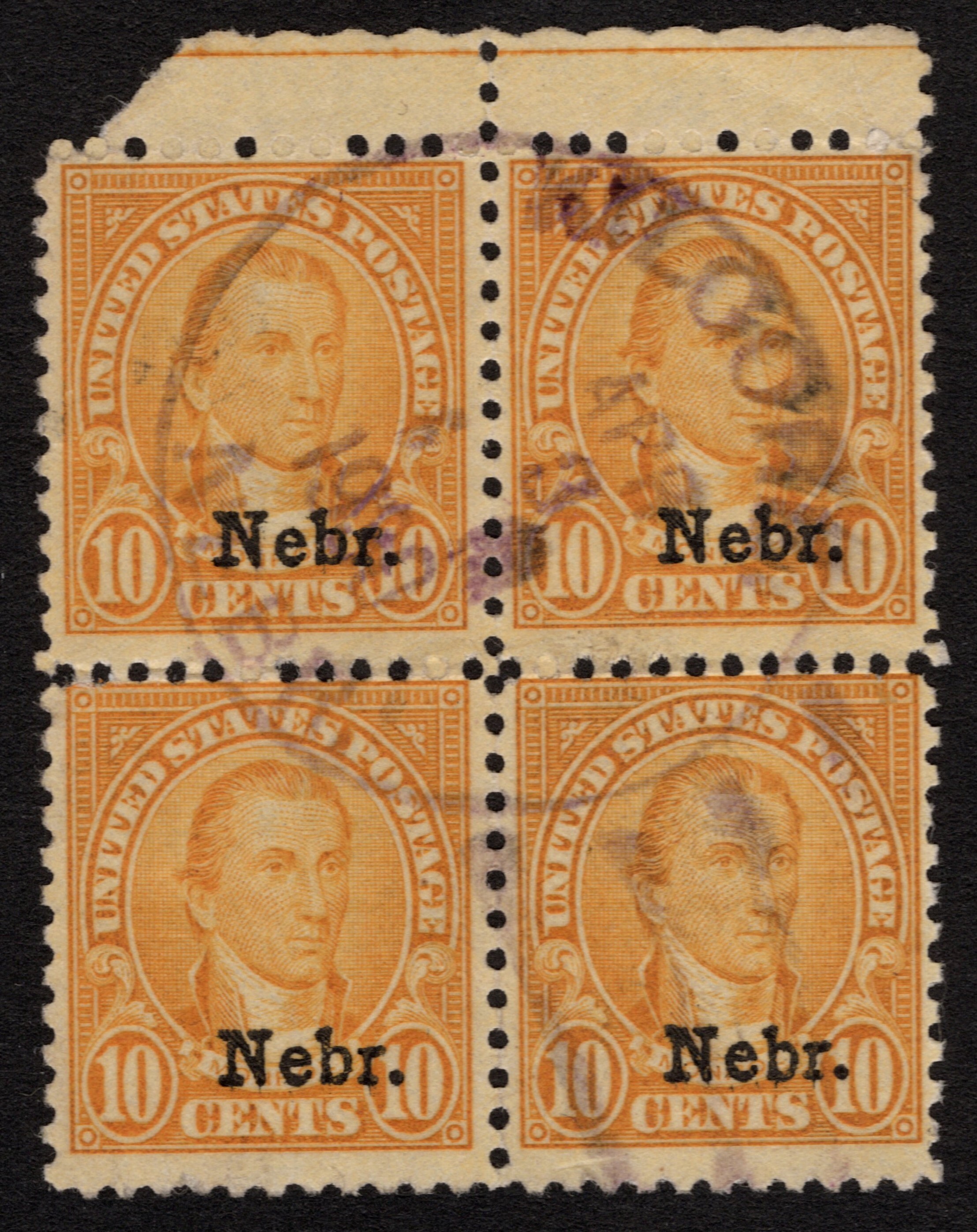 Used Block of Four 1929 NEBR Overprint 10c Stamps, Scott #679 | United ...